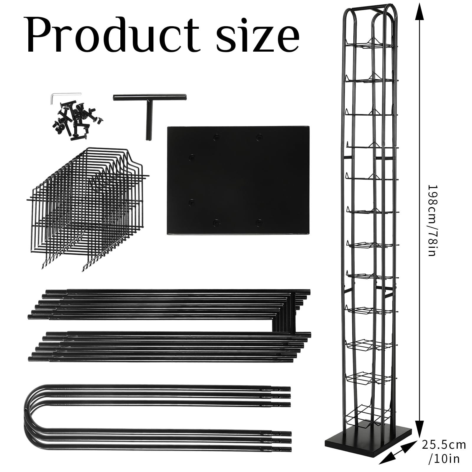 Tandefio 78" Black Floor Standing Hat Rack Tower 12 Tier Hat Display Rack Hat Organizer Metal Hat Stand Hats Wigs Holder for Cap Retail Display Storage Vertically