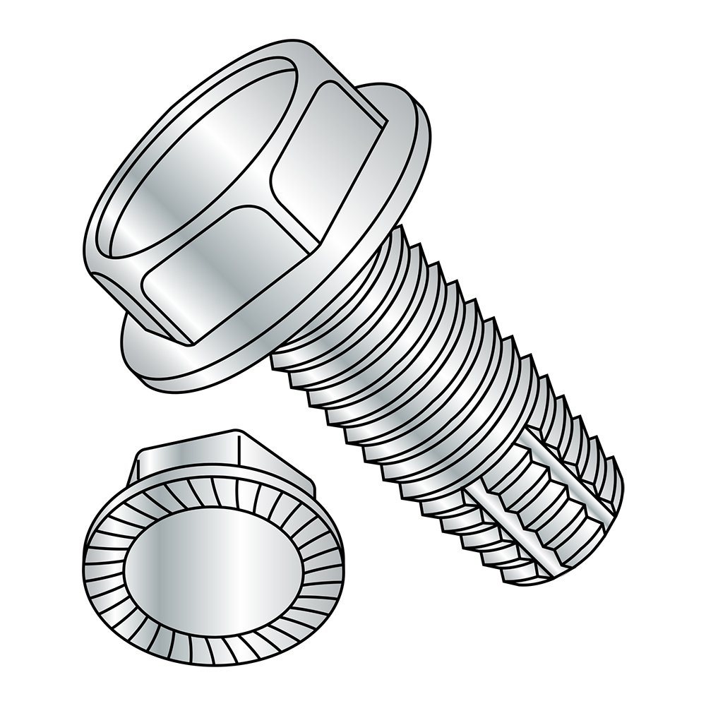 Steel Thread Cutting Screw, Zinc Plated Finish, Serrated Hex Washer Head, Type F, 5/16"-18 Thread Size, 1-1/4" Length (Pack of 10)
