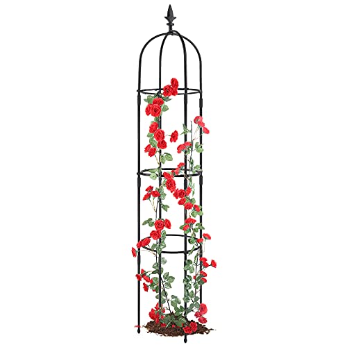 Garden Obelisk Trellis for Climbing Plants, Rustproof Plastic Coated Metal Plant Support, Garden Tower Trellis Indoor Potted Plant, Tomato Plant Cage for Support Rose, Vegetable Vines(1 Pack)
