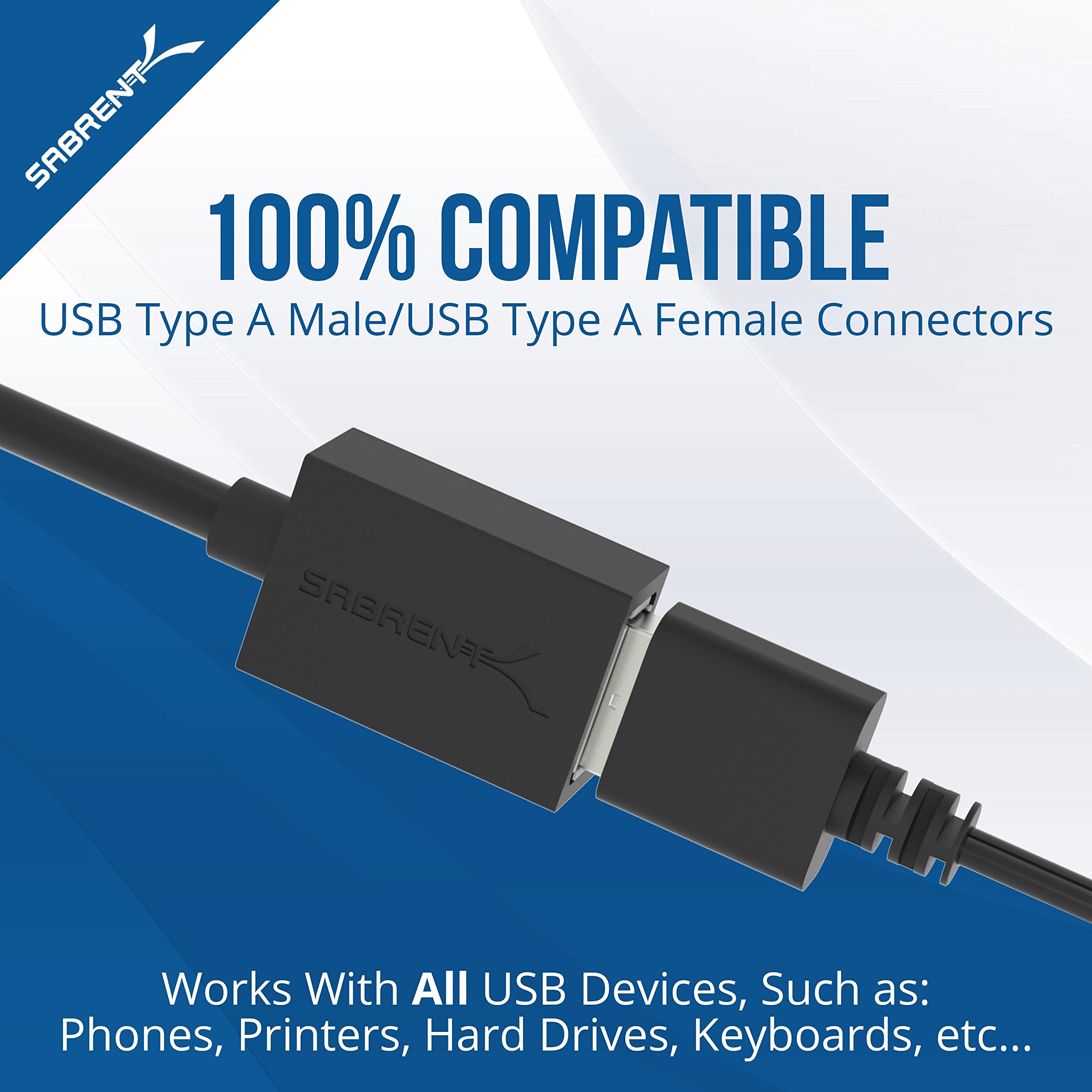 SABRENT 22AWG USB 2.0 Extension Cable A Male to A Female [Black] 6 Feet (CB-2060)