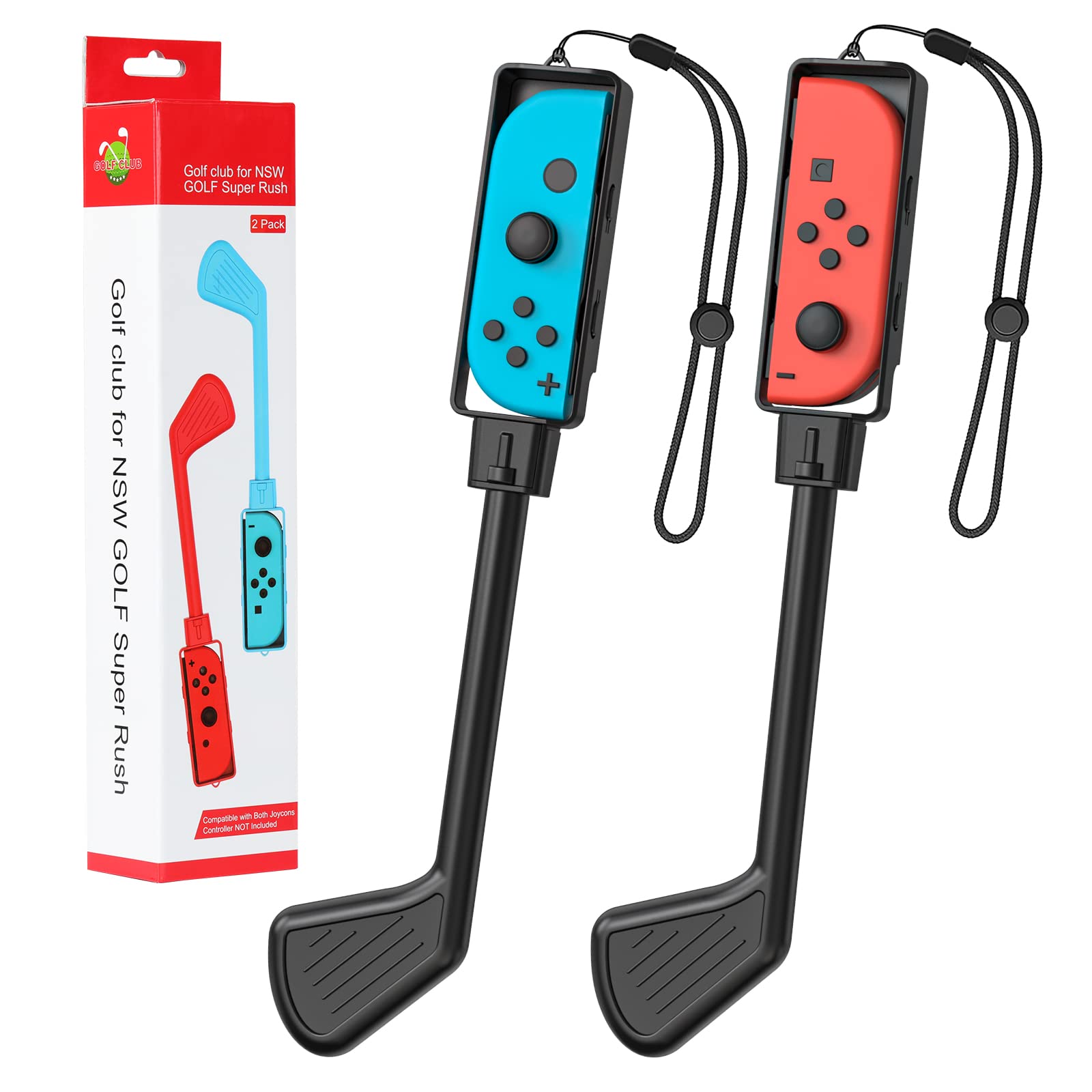 MoKo Golf Clubs Fit with Switch/Switch OLED Model (2021) Mario Golf: Super Rush Golf Handle Grips Game Accessories Kit Fit with Joy-Con Controller 2 Pack with Rotatable Golf Rod &Wrist Strap, Black