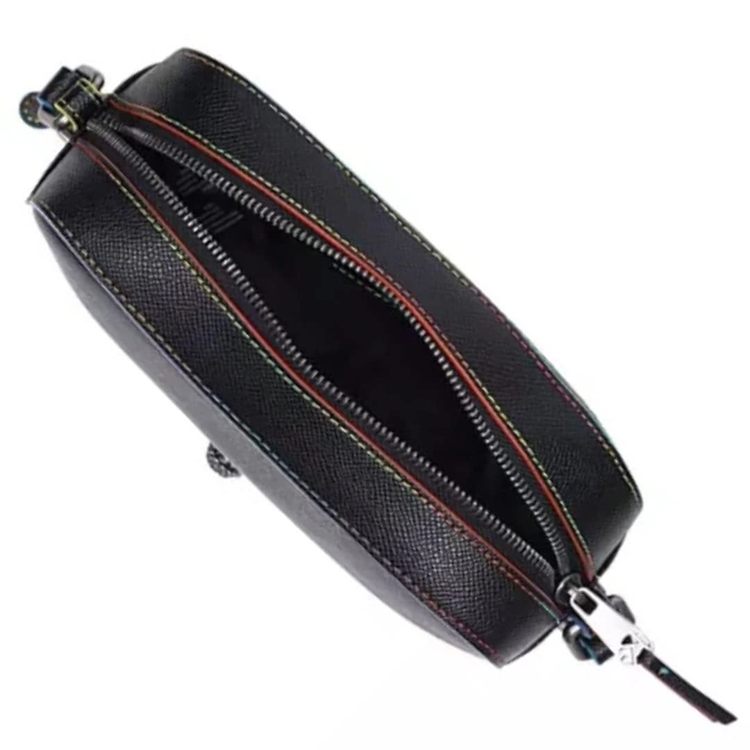 Kurt Geiger Women’s Richmond Leather Rainbow Stitch Camera Bag Crossbody, Black