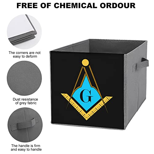 Color Freemason Symbol Foldable Storage Bins Printd Fabric Cube Baskets Boxes with Handles for Clothes Toys, 11x11x11