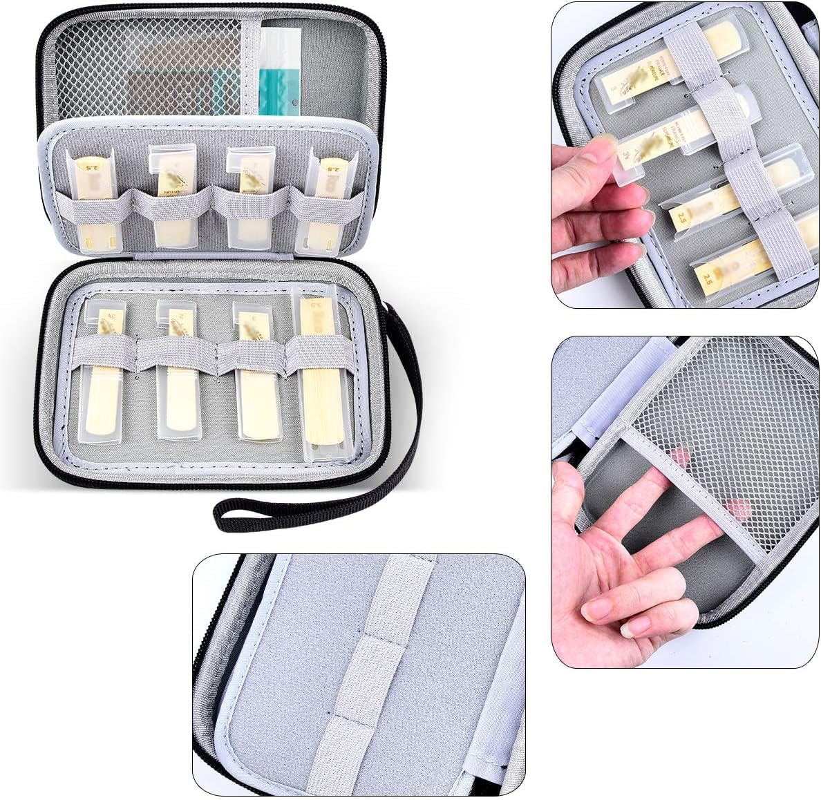 Reeds Case Compatible with Vandoren/for D'Addario Woodwinds/for Sovvid/for Glory Saxophone Clarinet Reeds. Storage Holder for 12 pcs Reed and Humidity Pack (Box Only) -Grey Inner