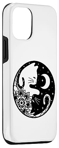 iPhone 13 Black White Yin Yang Moon Mandala Cat Owner Pet Lover Case