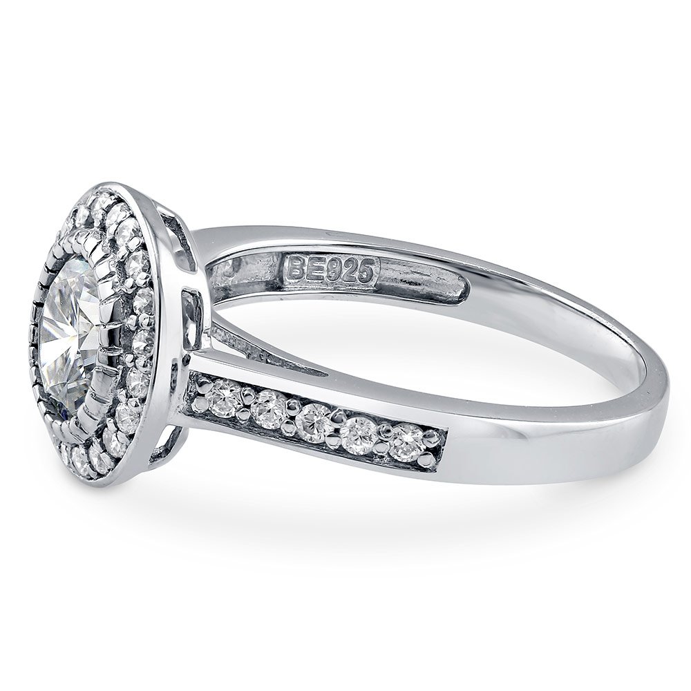 BERRICLE Sterling Silver Halo Wedding Engagement Rings Round Cubic Zirconia CZ Ring for Women, Rhodium Plated Size 5