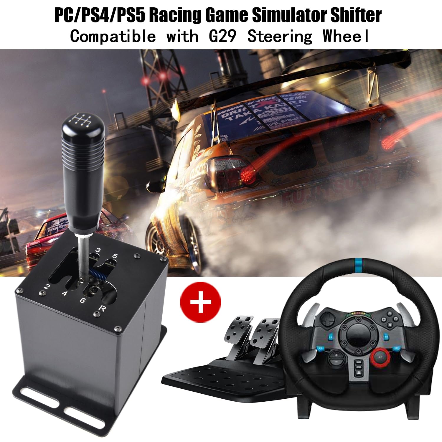 CNRAQR PS4/PS5/PC Racing Game Simulator Shifter 6+R H Gear Shifter-Compatible with PlayStation4/5 G29 PC Windows Racing Wheels Driving Force Shifter