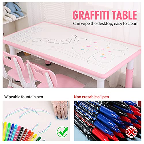 UNICOO - Kids Study Table and Chairs Set, Height Adjustable Plastic Children Art Desk with 4 Seats, Kids Multi Activity Table Set (Kids Table 5 Piece Set - BY-120-WP)