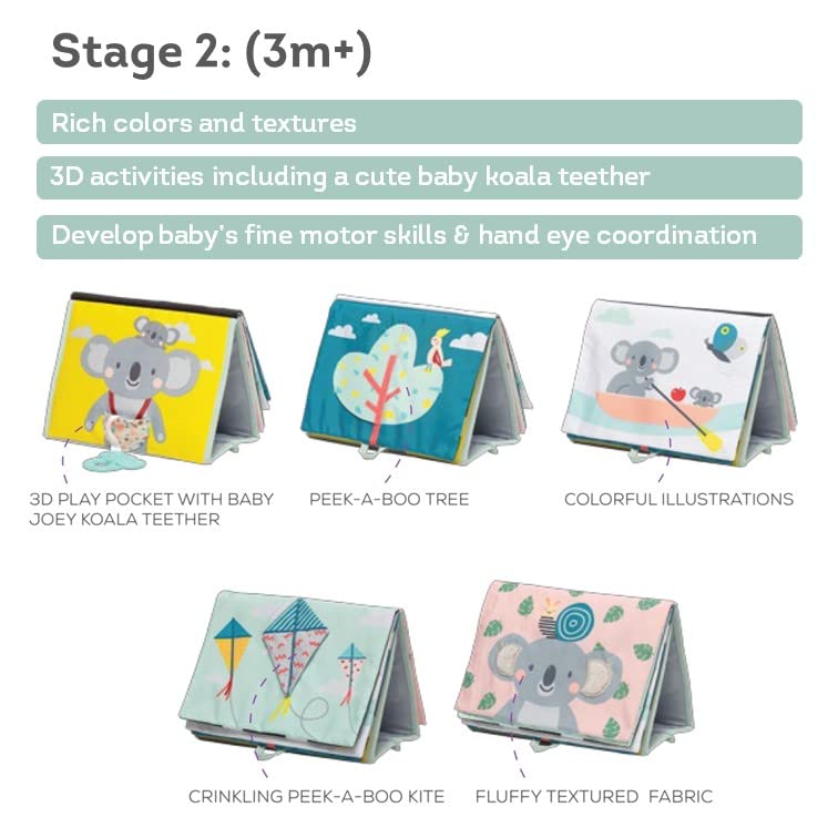 Taf Toys Koala Infant Tummy-time High Contrast Soft Crinkle Activity Book with Huge Baby Safe Mirror, 3D Activities, Textures and a Soft Baby Teether