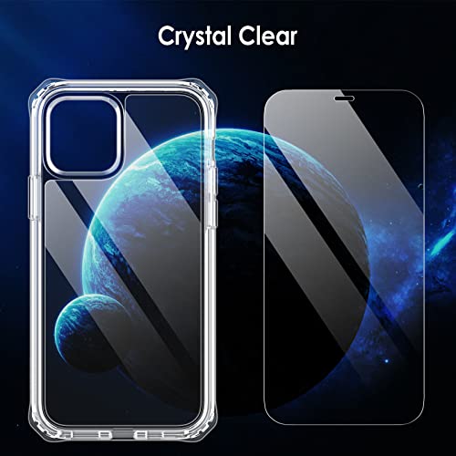 JETech Case for iPhone 12/12 Pro 6.1-Inch with 2-Pack Tempered Glass Screen Protector, 360 Full Body Shockproof Bumper Phone Cover Protective Clear Back (Clear)