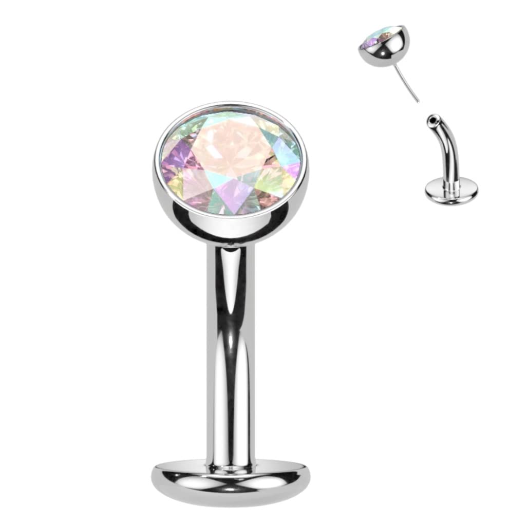 BODY DAZZ Petite Floating Crystal Belly Button Navel Ring Threadless Titanium 14G Short 8mm Curved Barbell (Aurora Borealis Single Gem)