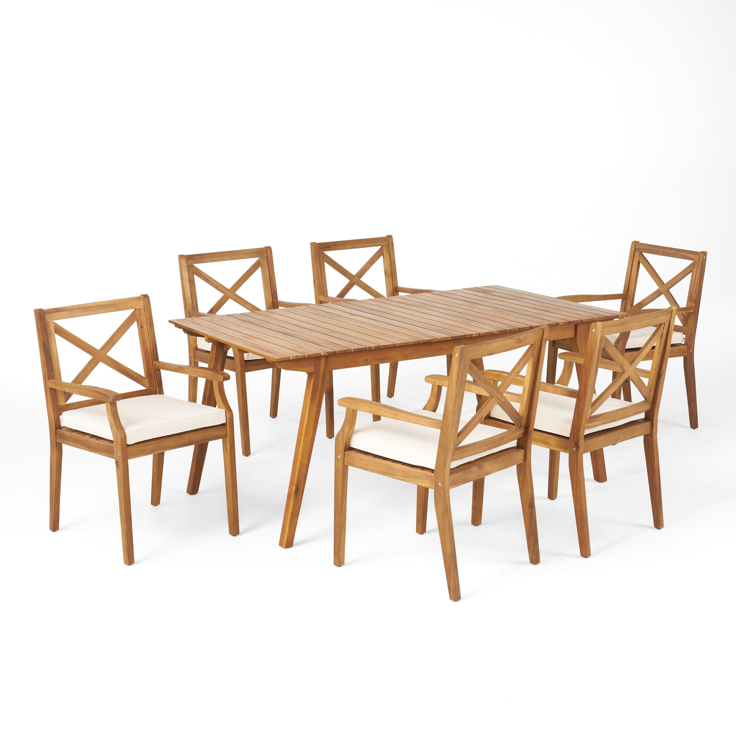 Christopher Knight Home Mesa Outdoor 7-Piece Acacia Wood Dining Set, 21.25 "W x 23.25 "D x 35.5 "H, Teak + Cream