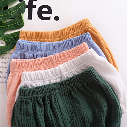 EISHOW 5 Packs Infant Baby Summer Shorts Soft Loose Bloomers Unisex Girls Boys Cotton Linen Blend Harem Triangle Shorts Pants