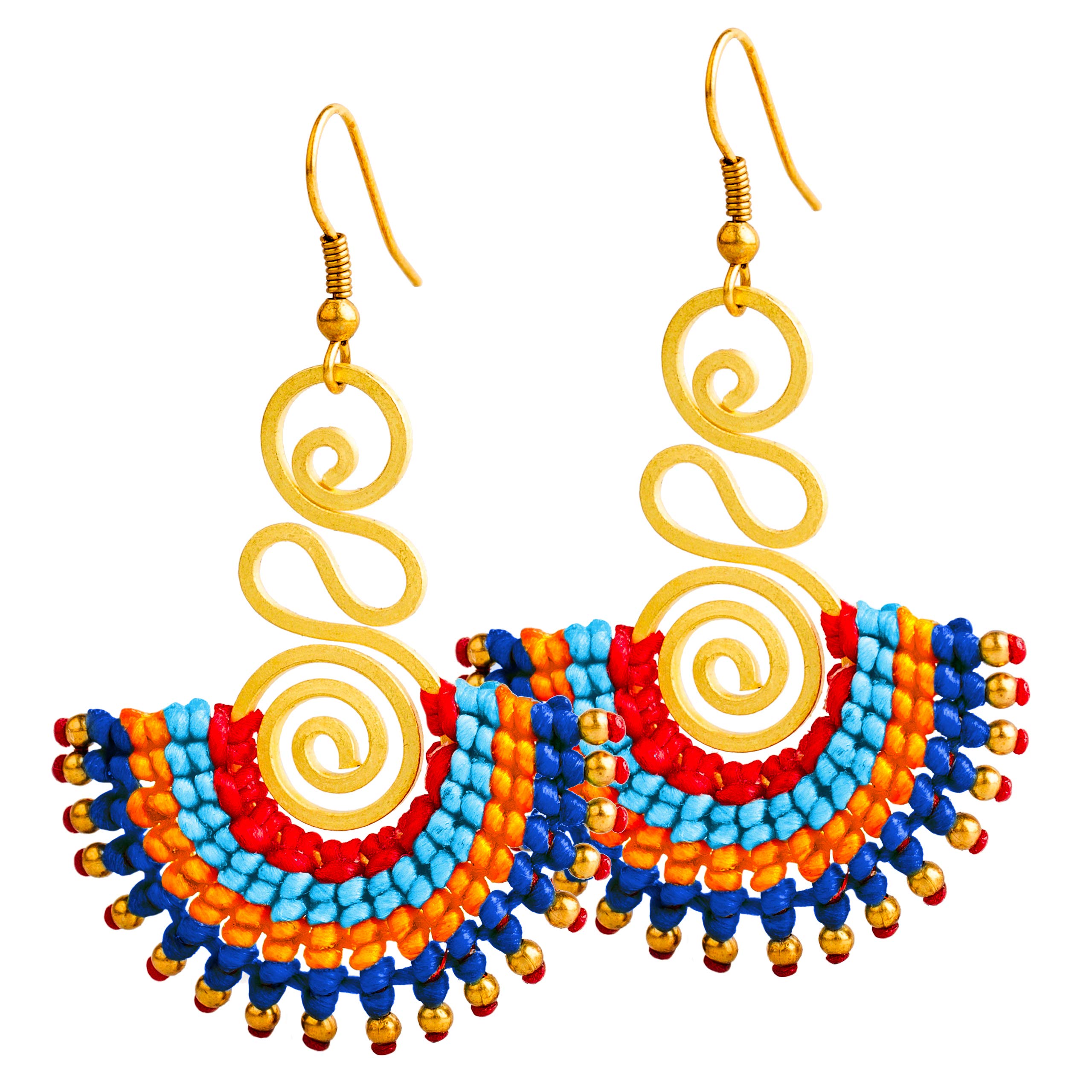 Boho Dangling Earrings for Women and Teen Girls - Handmade Cute Jewelry for a Trendy or Hippie Look, Mexican Fun Earrings for Green, Blue, Black or Red Outfits, Gold Earrings, Gift
