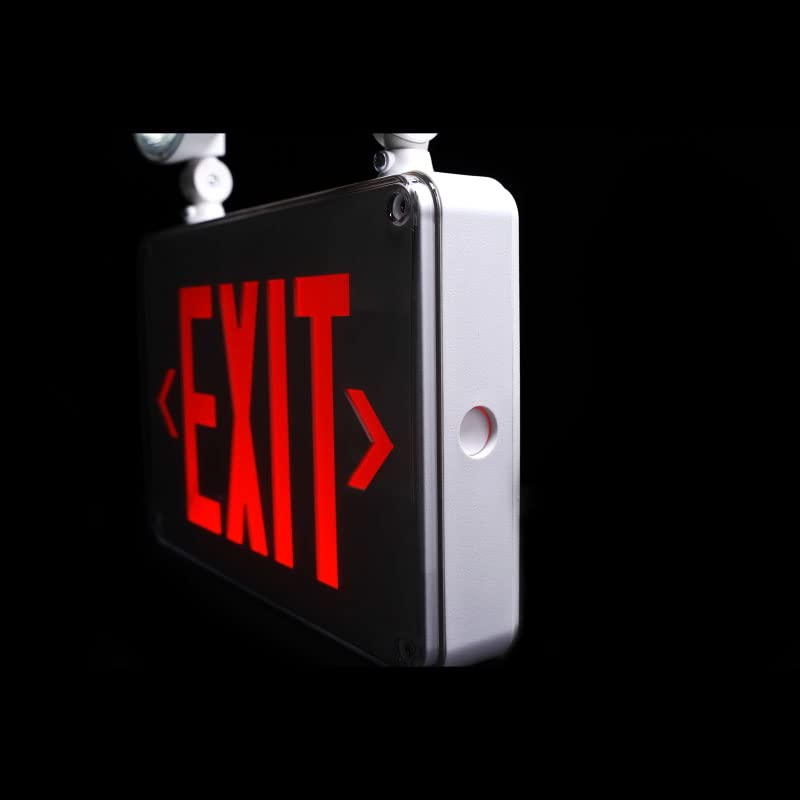 Garrini LED Emergency Light,Red Letter, Dual Rotational LED Emergency Combo with Backup Battery, Commercial Grade, Fire Resistant,Suitable for Wet Location Waterproof WCU