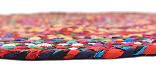 Unique Loom Braided Chindi Collection Area Rug - Layer (3' 3" Round, Multi/ Blue)