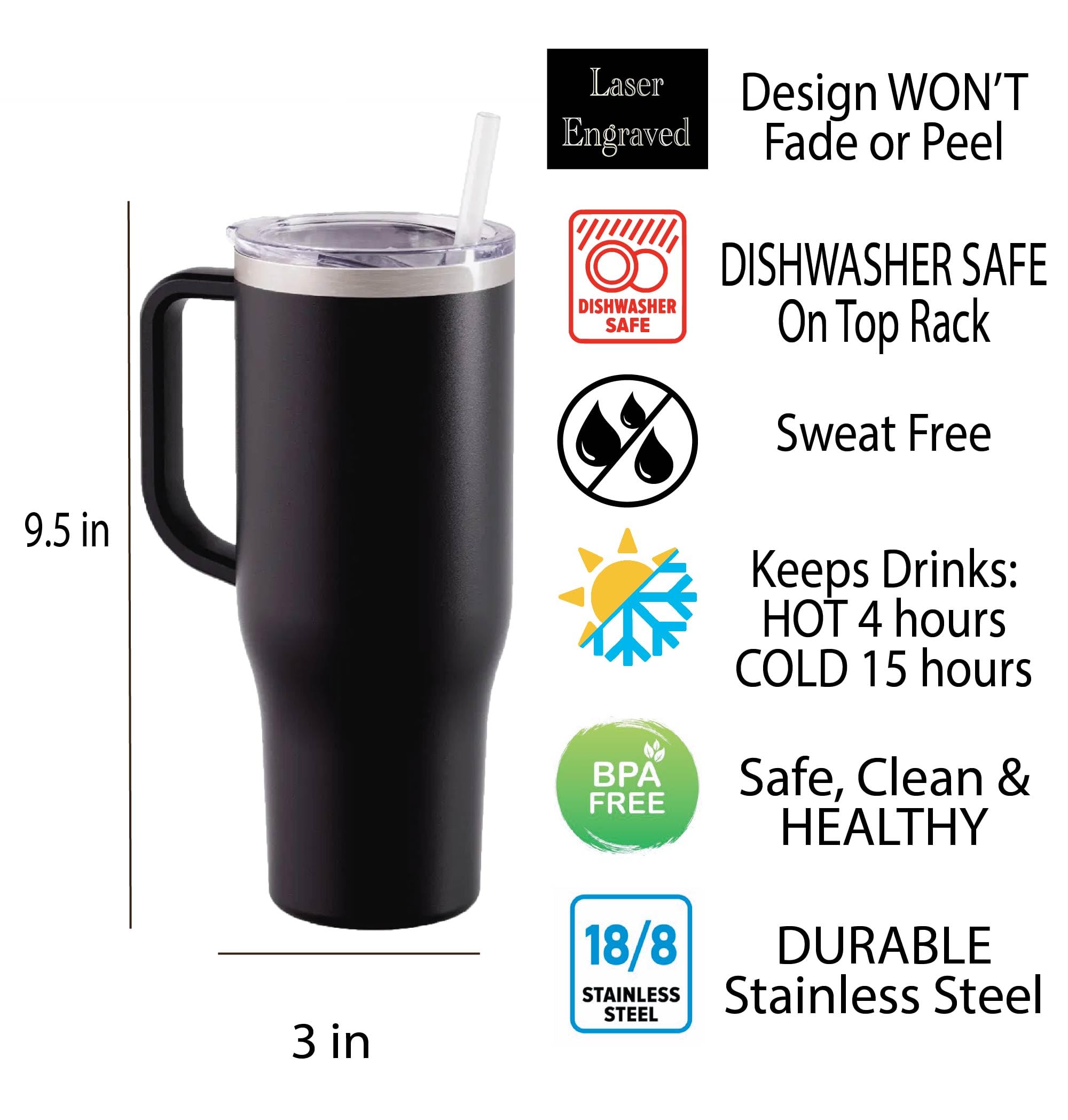 AVITO Personalized Baseball Tumbler - 40 oz Stainless Steel Tumbler With Handle - Laser Engraved - Umpire Gift, Team Gift, Baseball