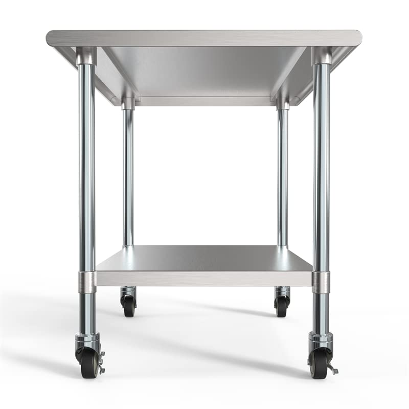 KoolMore Commercial 30β x 36β Stainless Steel Work Table with Wheels for Restaurant or Home Use, Under Storage Shelf for Food, Tools, and Hardware, Heavy Duty Metal Workspace (CT3036-18C), Silver
