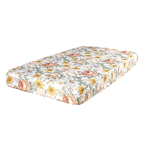 Sahaler Floral Crib Sheet for Girl Boy Baby Fitted Crib Sheets for Standard Mattresses (Retro Chrysanthemum)