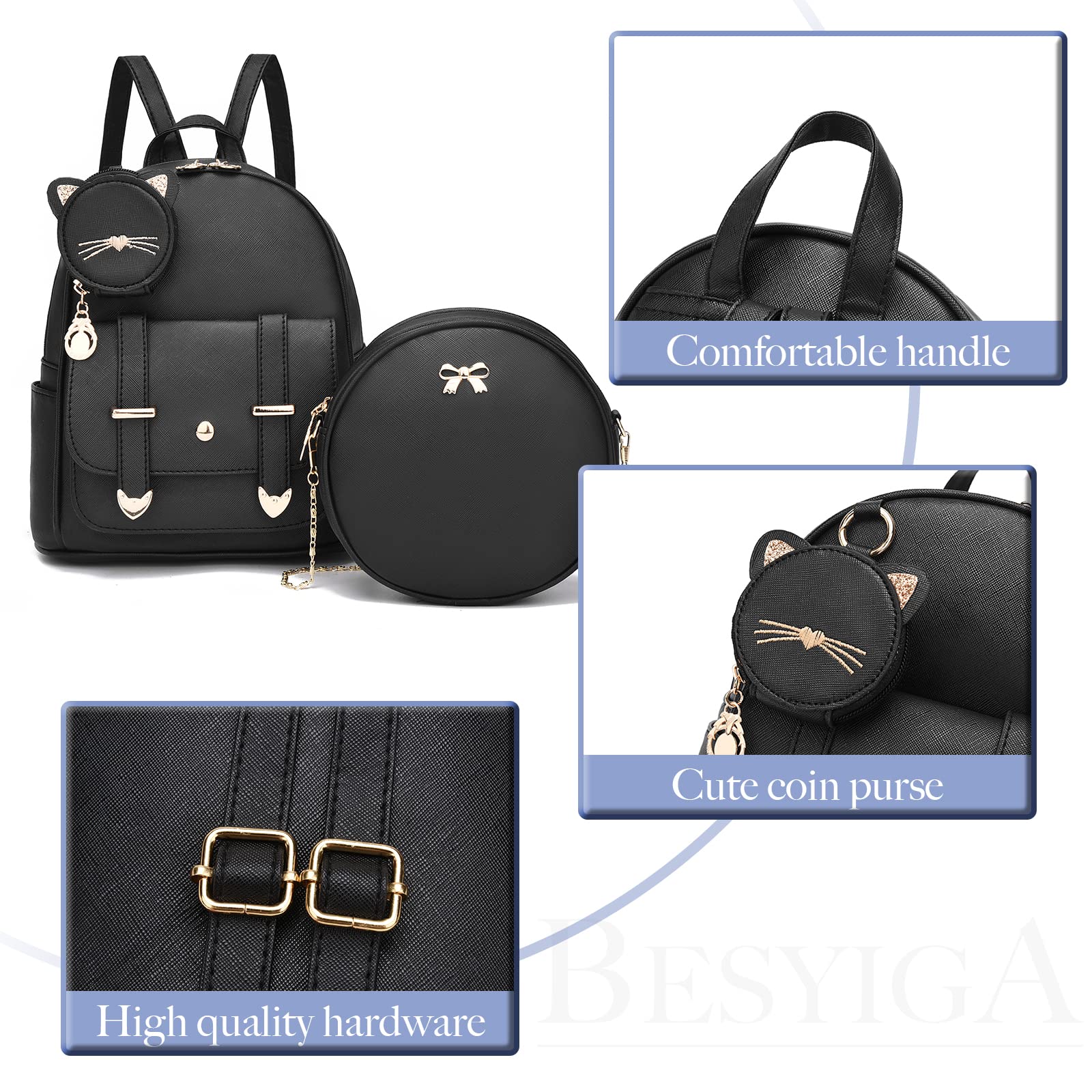 BESYIGA Women Fashion Backpack 3PCS Mini Backpack Purse for Women Small Backpack Purse Leather Travel Satchel Backpack Shoulder Bag Pearl Purple