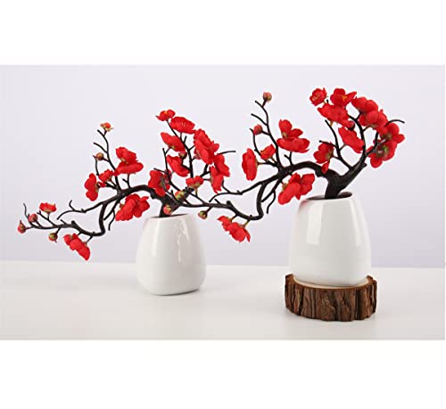 Suandsu 2 Pcs Artificial Plum Blossom Fake Wintersweet DIY Flowers Home Hotel Office Wedding Party Garden Decor 9'' High Red