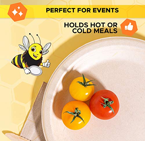 Beeleeve [125-Pack / 10-Inch 100% Compostable Disposable Round Bagasse Paper Plates - Biodegradable Sugarcane Fibre - Strong Heavy Duty Rigid Design - Sustainable & Food-Grade - White