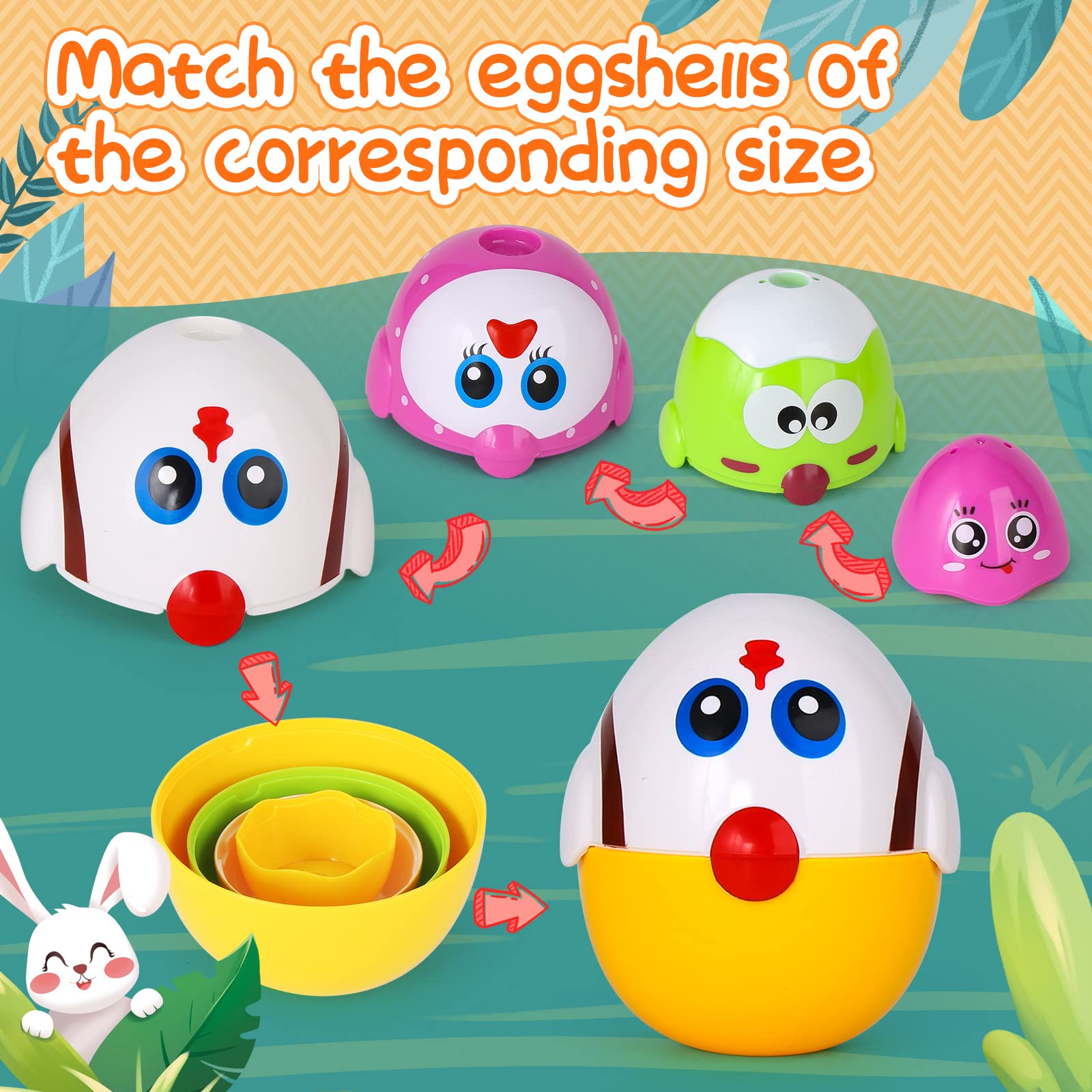 CAPTAIN CHAOWING Easter Egg Toys for Toddlers,Easter Nesting & Stacking Eggs,Easter Basket Stuffers for Baby 18 Months+, Easter Chicken Matching Toys,Easter Gift for Kids 1 2 3 Years Old