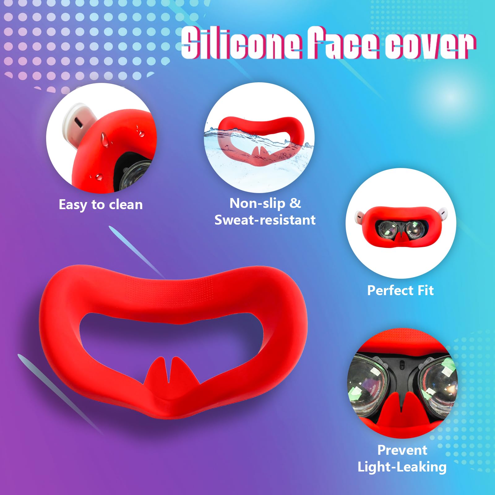 LEABBY 2Pcs VR Silicone Face Cover for Oculus Quest 2,Light-Thin VR Face Pads,Waterproof Anti-Dirty Replacement Facial Cushion VR Pads Accessories (2Pcs/Red+Blue)