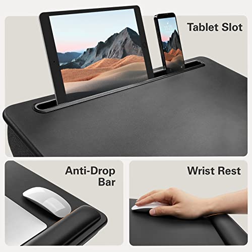 HUANUO Laptop Bed Desk, Computer Lap Tray for Couch Sofa Floor, Foldable Table with Height Adjustment & 35° Adjustable Tilt Angle for Working, Eating, HNLD19