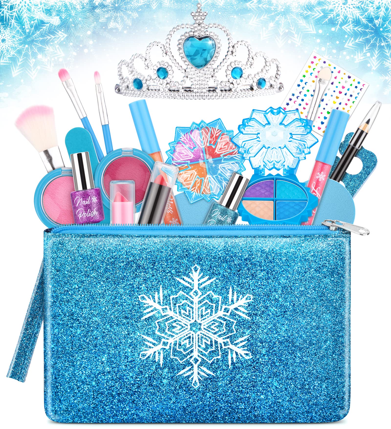 Kids Makeup Kit for Girls, Washable Real Makeup Set for Little Girls, Princess Frozen Toys for Girls Toys for 4 5 6 7 8 Year Old, Kids Play Makeup Starter Kit Cosmetic Beauty Set Frozen Makeup Set