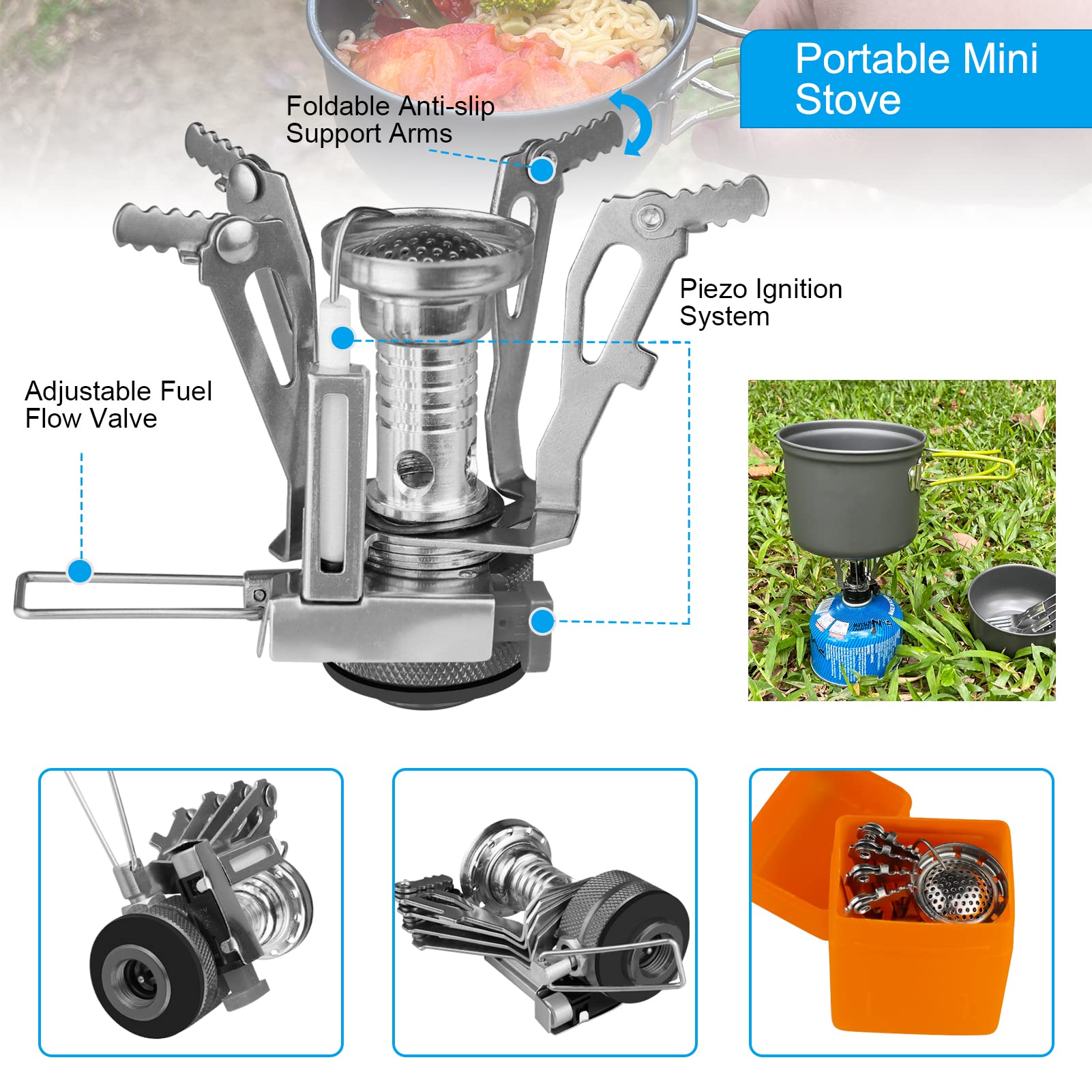 AUTOPkio Camping Cooking Set, Camping Cookware Mess Kit Pots and Pans Set with Portable Stove for Backpacking Picnic Outdoor