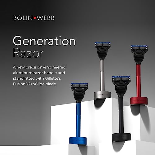Bolin Webb Generation Razor and Stand in Black, Precision Engineered Aluminium Handle Fitted with 5 Blade Razor Cartridge, Luxury Shaving Set For Men