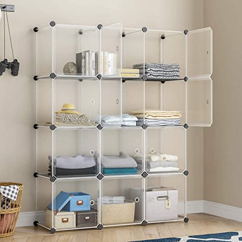 KOUSI Portable Storage Cubes-14 x14 Cube (12 Cube)-More Stable (add Metal Panel) Cube Shelves with Doors, Modular Bookshelf Units,Clothes Storage Shelves,Room Organizer for Cubby Cube