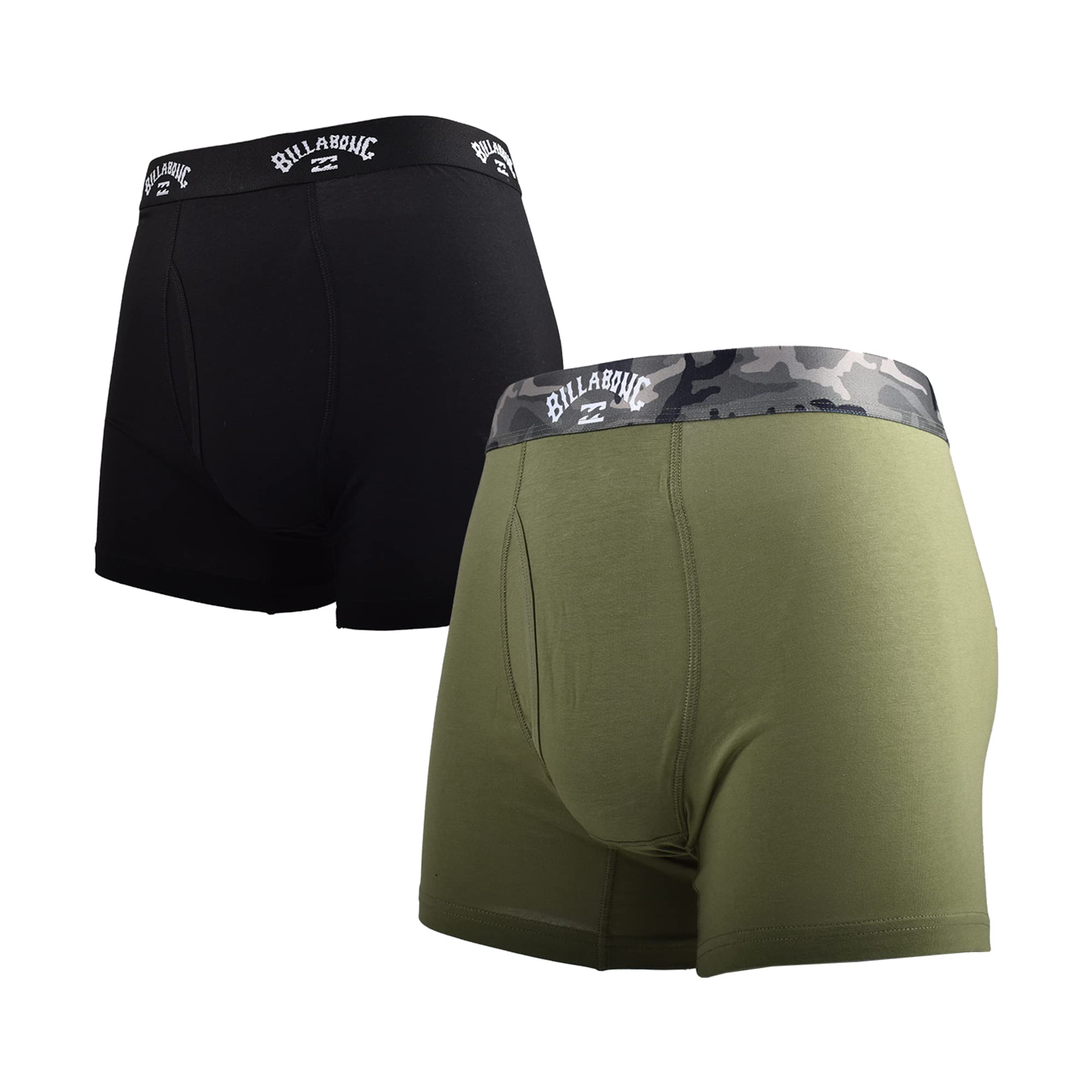 Billabong Men's Basic Cotton Boxer Brief, Black/Aqua (2 Pack), Small
