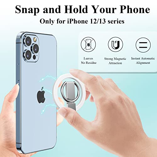 LDSXAY Universal MagSafe Ring 2 Pack + Magnetic Ring Holder, Magnetic Phone Grip for MagSafe Accessories 360° Adjustable Kickstand for iPhone 13 12 Pro Max/Pro/Mini - White
