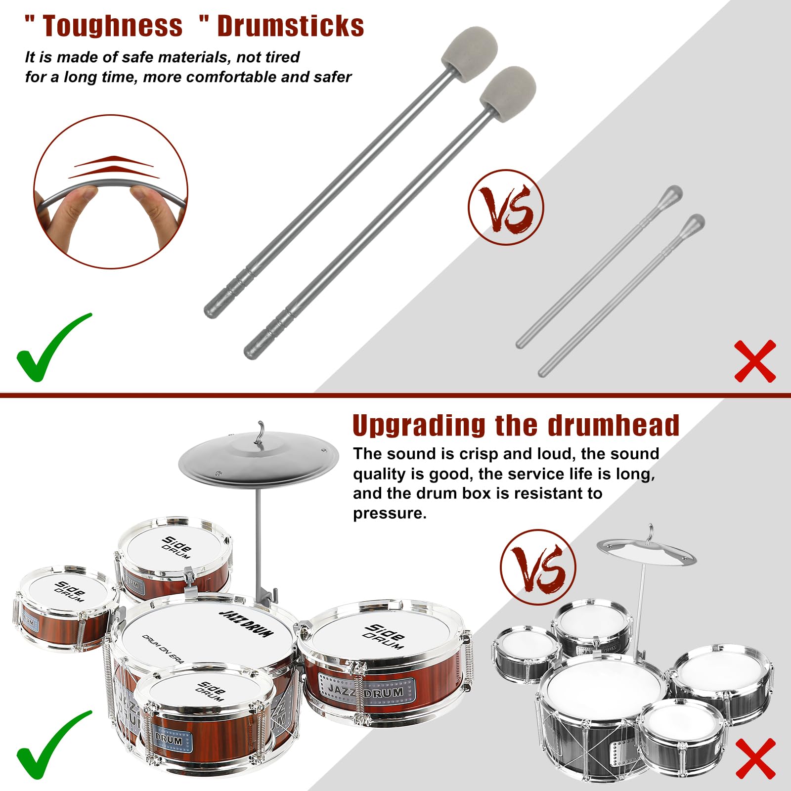 M SANMERSEN Kids Drum Set Jazz Drum Kit 8 Piece for Toddler Educational Percussion Musical Instruments Drum Toy Playset Xmas Gift for Boys Girls - Red