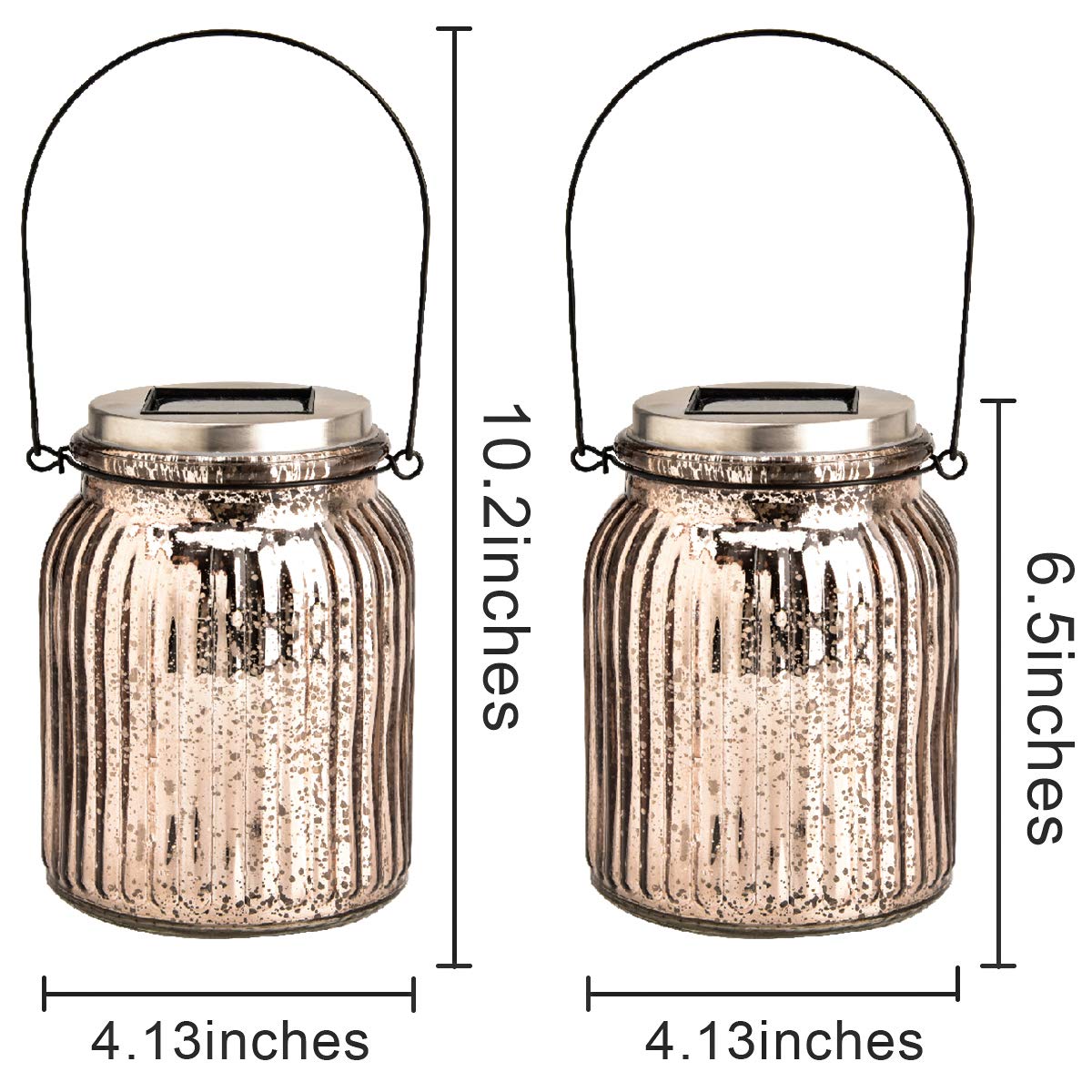 GIGALUMI Solar Powered Mercury Glass Mason Jar Lights, 2 Pack Hanging Solar Laterns Table Lights for Garden, Patio, Backyard.(Ideal Gift)