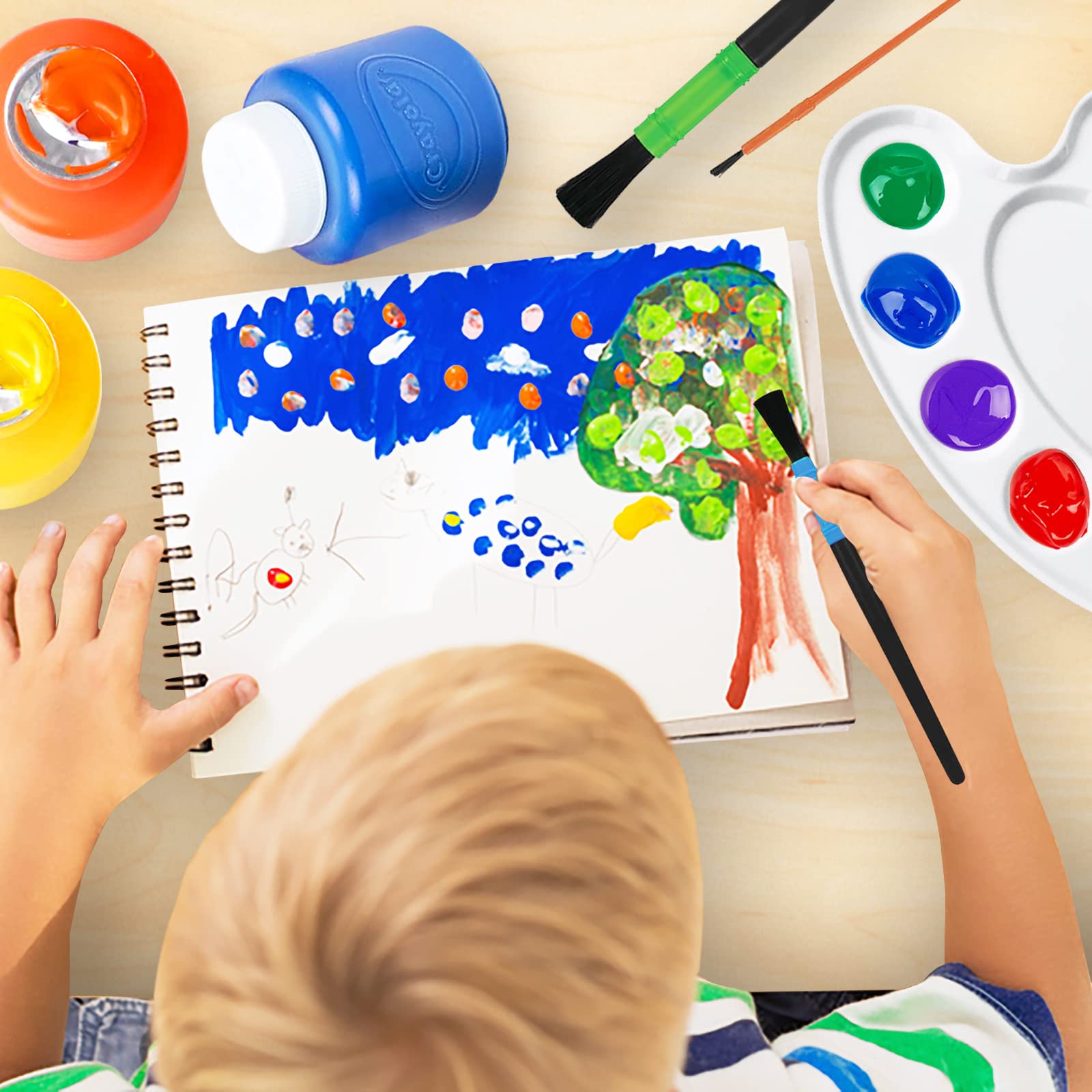 Kids Painting Set, Washable Paint for Kids 6 Colors, 7 Paintbrushes, Paint Palette, Non Toxic Tempera Paints 2 oz Each, Paints for Toddlers Art, Crafts