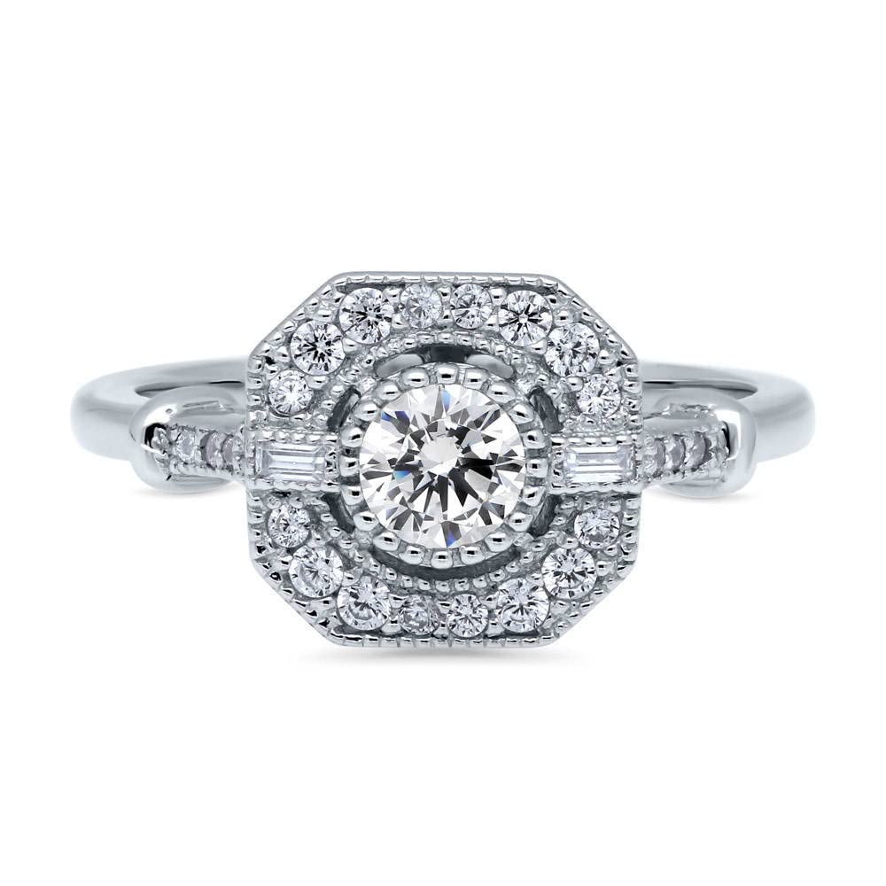 BERRICLE Sterling Silver Art Deco Cubic Zirconia CZ Fashion Ring for Women, Rhodium Plated Size 6