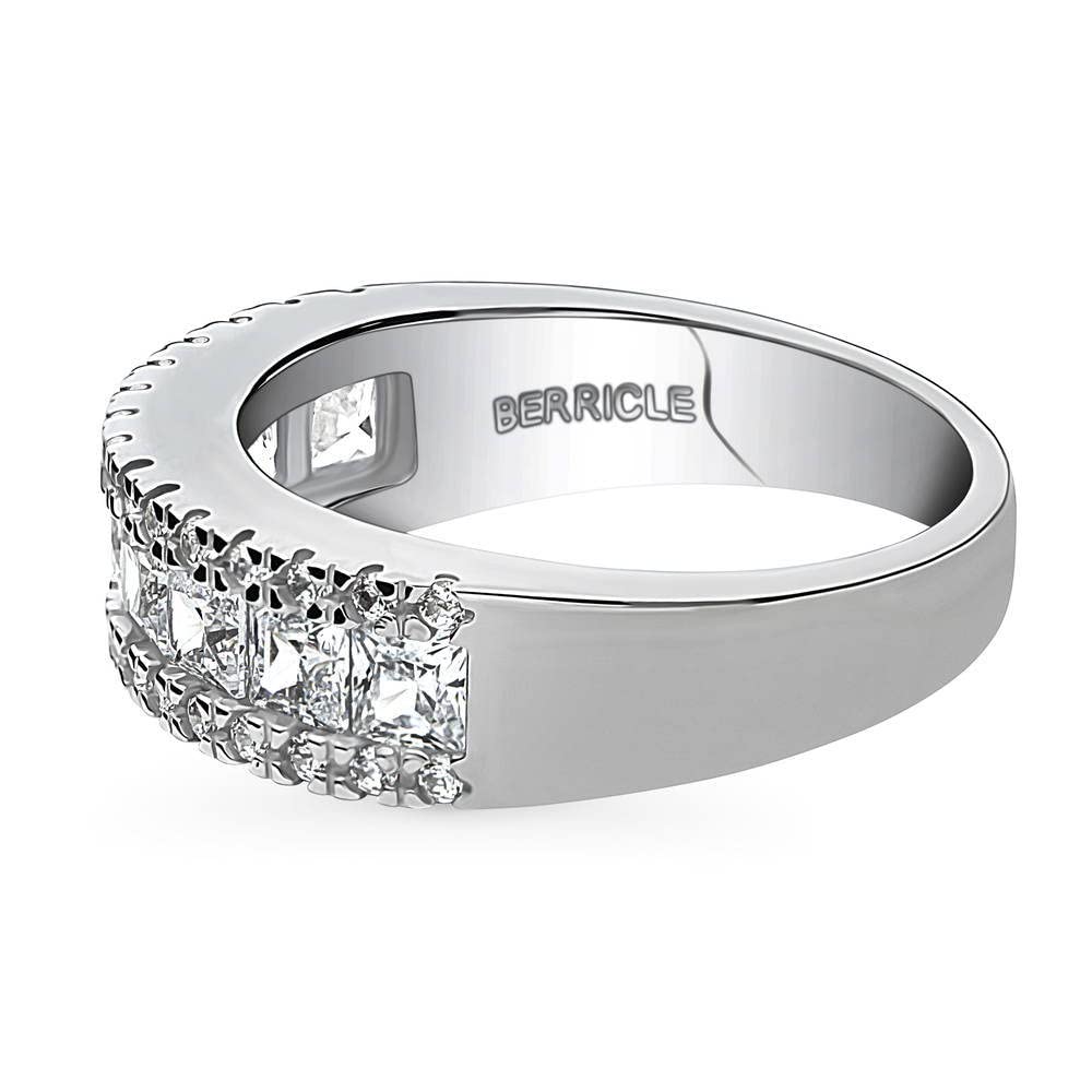 BERRICLE Sterling Silver Wedding Rings Channel Set Cubic Zirconia CZ Statement Anniversary Half Eternity Ring for Women, Rhodium Plated Size 8.5