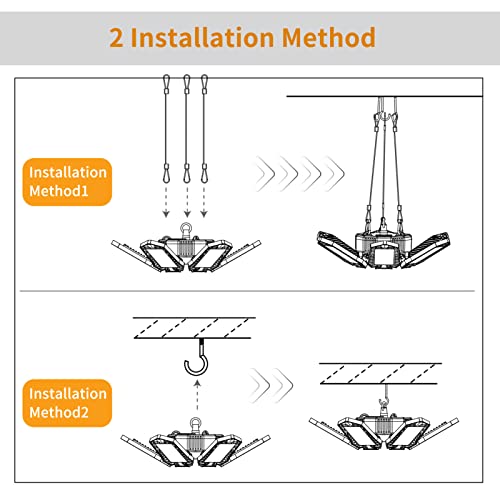 LED Garage Lights, 180W Linkable Shop Lights with Cord Plug in, 18000LM Super Bright Hanging Deformable Garage Ceiling Lighting 6500K Cold White with 6 +1 Adjustable Panel for Warehouse (180W 2PACK)