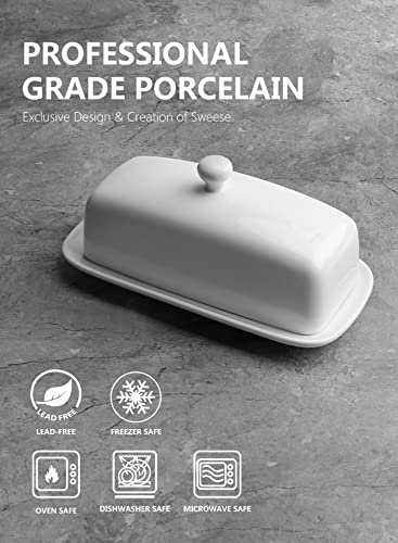 Sweese Butter Dish with Lid, 307.101 Porcelain Butter Keeper, 7.8 Inch Butter Holder with Handle Cover, Butter Container Perfect for East West Coast Butter, White