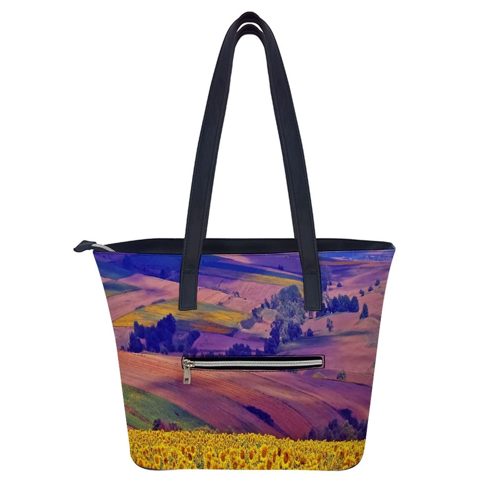 Sunflower Field Women's Tote Bag PU Leather Shoulder Bag Handbags Purse For Work Shopping Travel