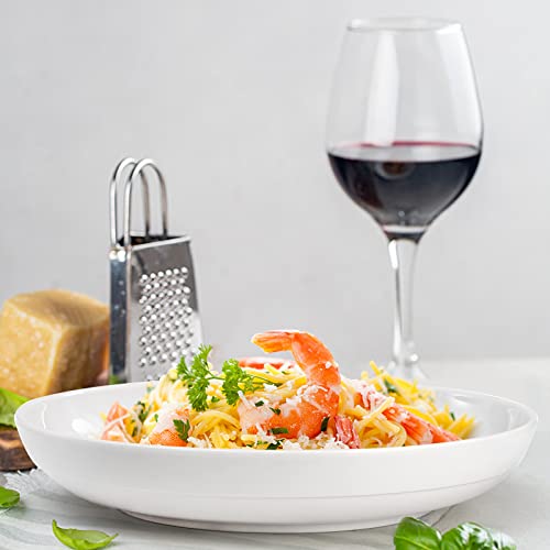 Fasmov Melamine Pasta Bowls, 6 Pack 9 inches 30 Oz Large Salad Serving Bowls, Shallow Salad Bowls, Plastic Dinner Deep Plates, Dishwasher Safe, White
