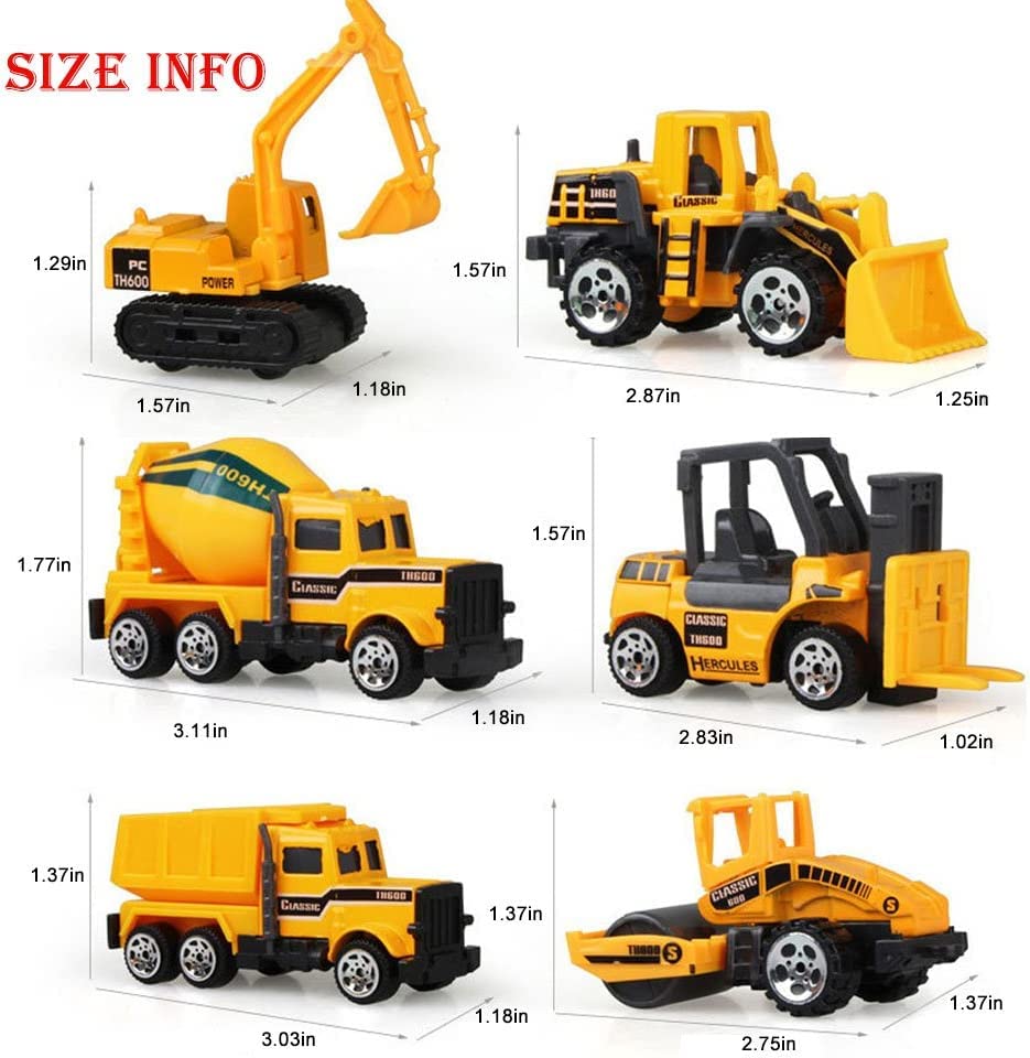 Gimilife Play Vehicles, 6 Set Toy Construction Vehicles, Assorted Trucks Mini Car Toy, Friction Powered Push & Play Engineering Vehicles for Age 3 Years and Up Boys and Girls as Gift