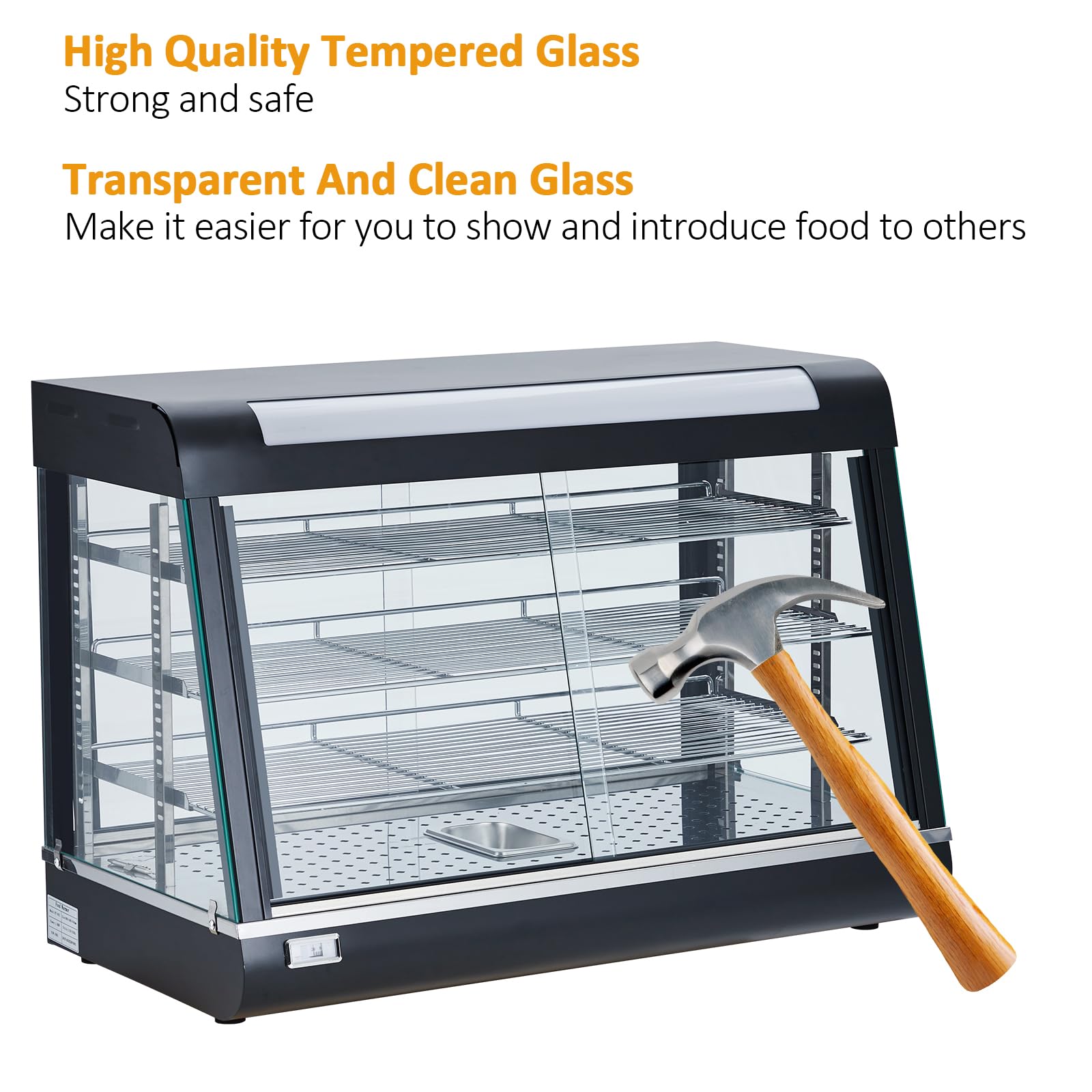 Commercial Food Warmer Display, 35" 3-Layer Pizza Warmer Cabinet with 3D Heating, Countertop Pastry Warmer, Temperature and Light Contral, Stainless Steel Framed Glass Door