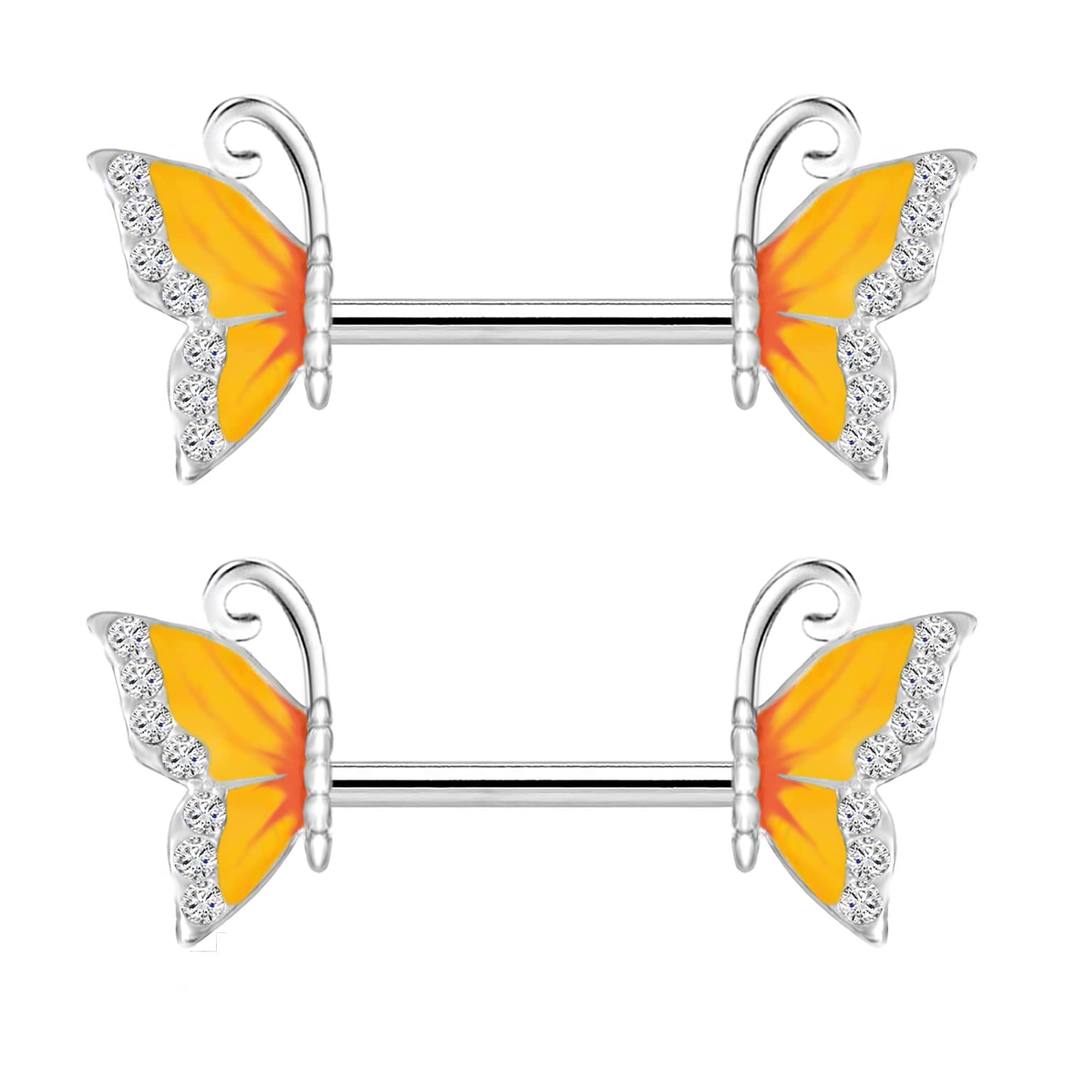 BODY16G CZCZ 14G Butterfly Nipple Rings 316L Stainless Steel Nipple Barbell Nipple Piercing Jewelry for Women