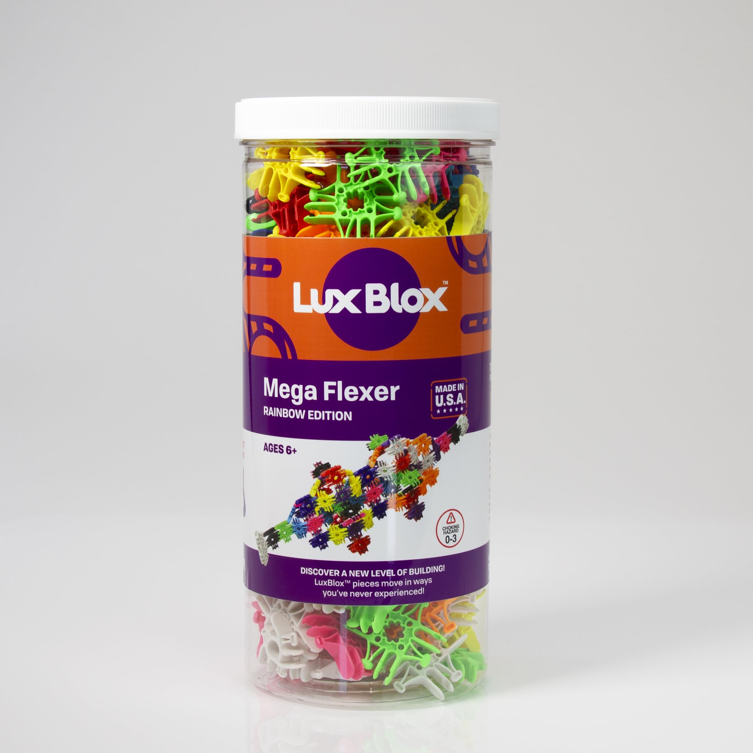 Lux Blox Mega Flexer Rainbow Colors. Building Blocks Kit for Kids Girls and Boys. Learn About Science and Engineering with This STEM STEAM Toy. Gift Option for Children