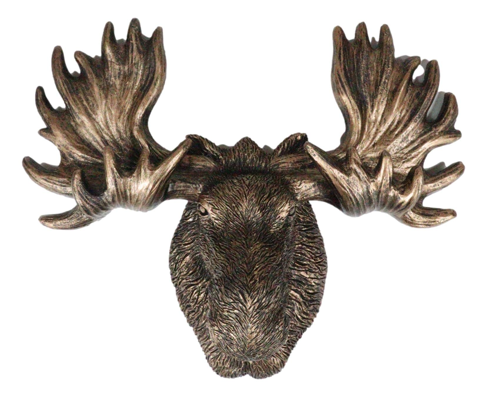Ebros Gift Vintage Western Rustic Bull Moose Head Wall Key Multi Point Hooks Decor Resin Plaque in Bronze Finish Multi-Purpose Coats Hats Keys Scarves Belts Towels Pet Leashes Hangers Antlers Hook
