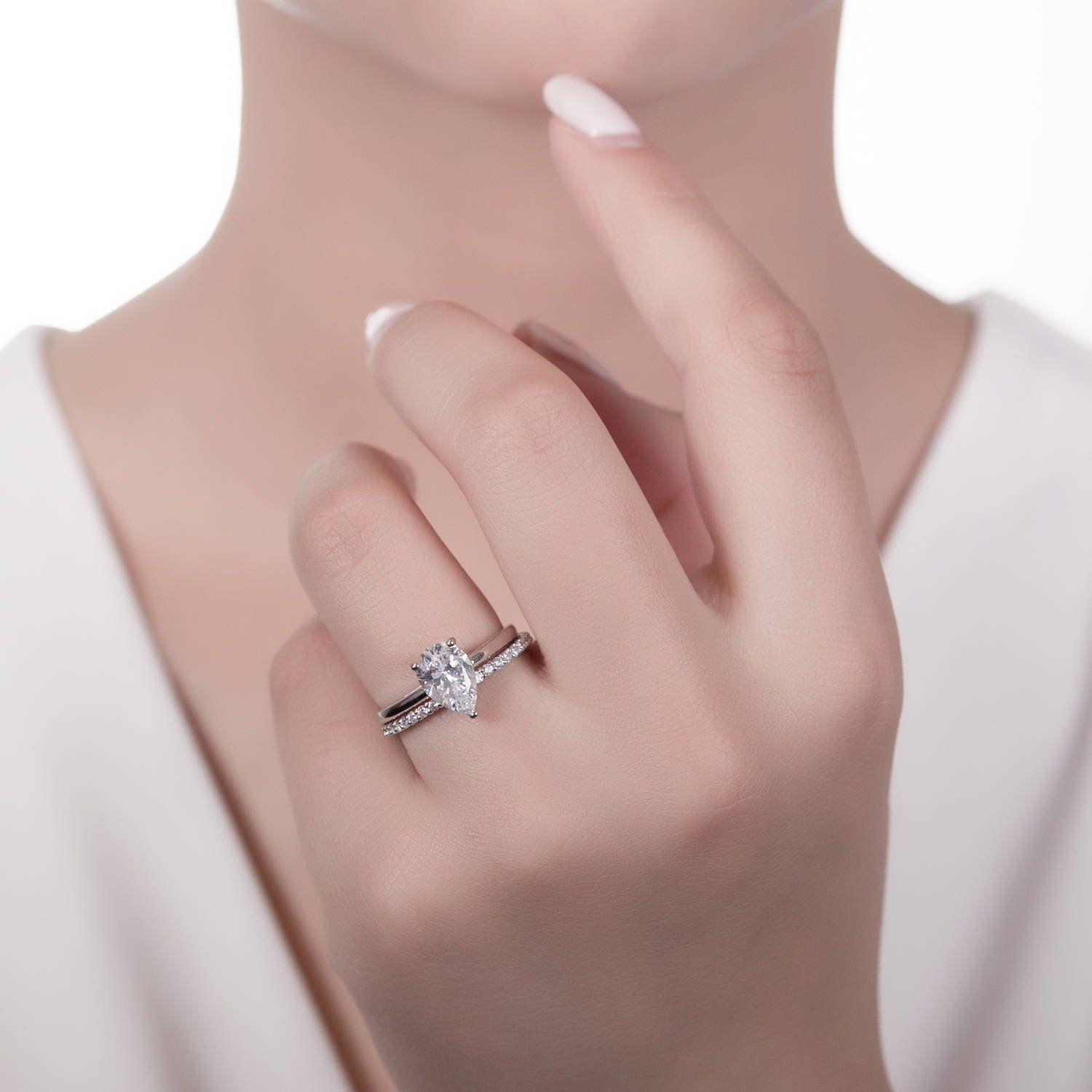 BERRICLE Sterling Silver Solitaire Wedding Engagement Rings 1.8 Carat Pear Cut Cubic Zirconia CZ Ring Set for Women, Rhodium Plated Size 7.5